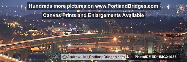 Fremont Bridge, Dusk, Fireworks (Portland, Oregon) Photo 5D1IMG21086